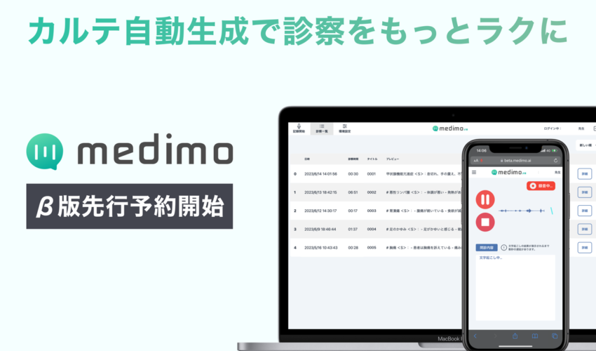 音声入力とAI要約でカルテ作成業務をラクにするwebアプリ「medimo」、医療関係者向けに無料体験版の先行予約を開始 | MedTech ...